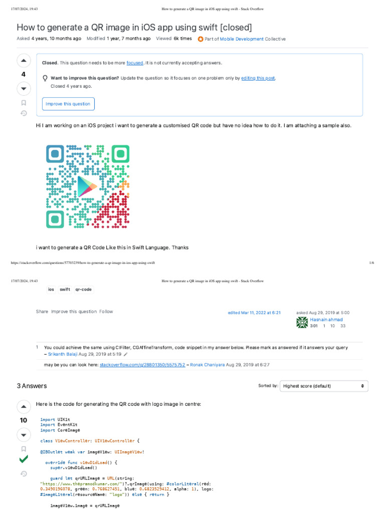 How To Generate A QR Image in iOS App Using Swift - Stack Overflow | PDF | Qr Code | Ios