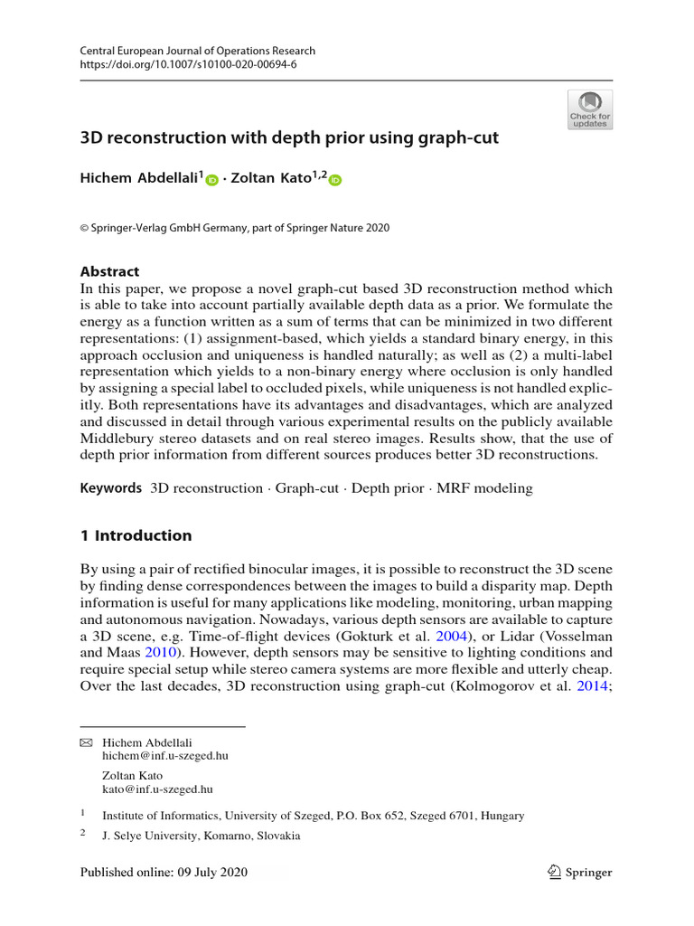 3D Reconstruction With Depth Prior Using Graph-Cut: Hichem Abdellali Zoltan Kato | PDF ...