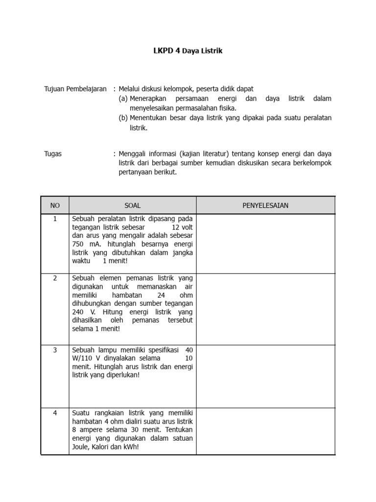 LKPD 4 (Daya Listrik) | PDF