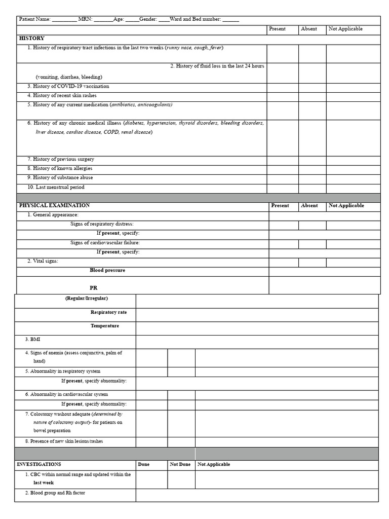 Surgical Preoperative Checklist For Adult Patients Pdf Surgery