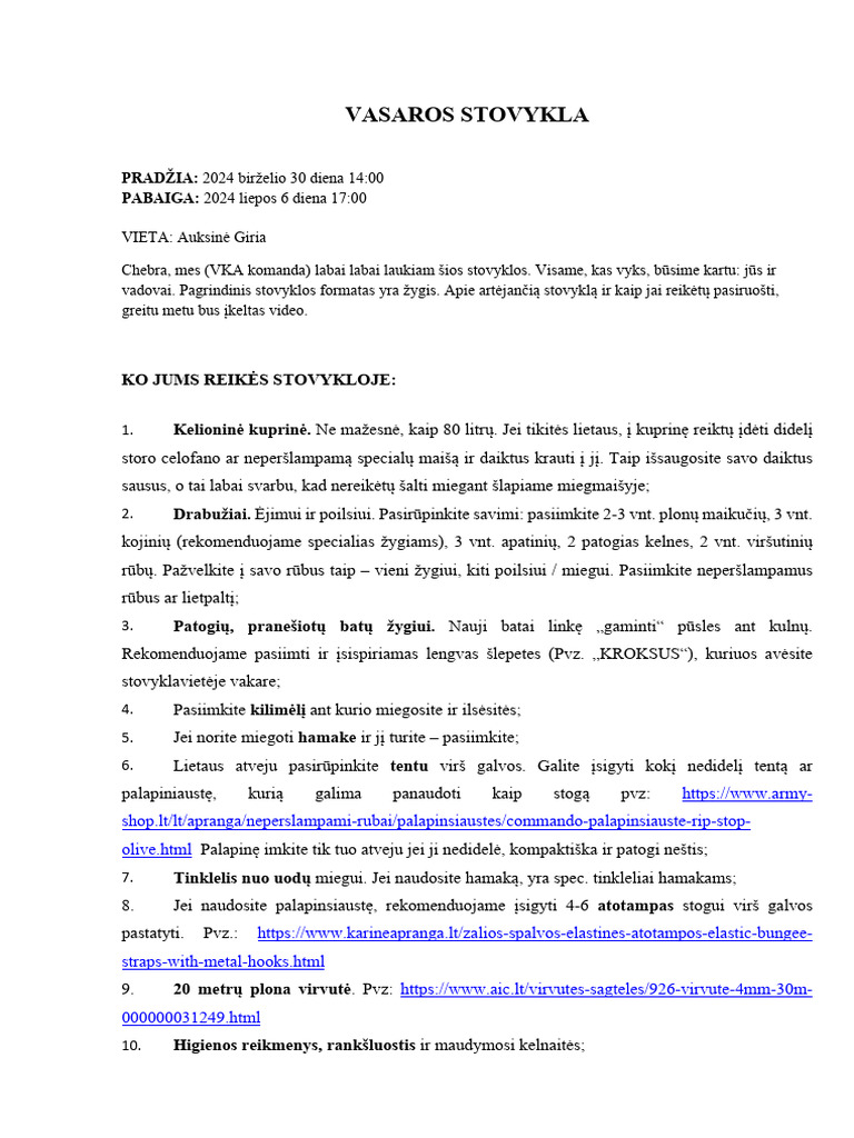 VKA Vasaros Stovyklos Atmintinė | PDF