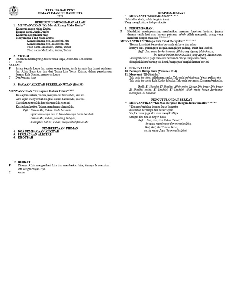 Liturgi PPGT IMB 1 | PDF