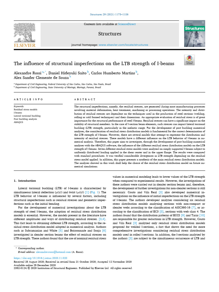 The Influence of Structural Imperfections On The LTB Strength of I-Beams | PDF | Buckling ...