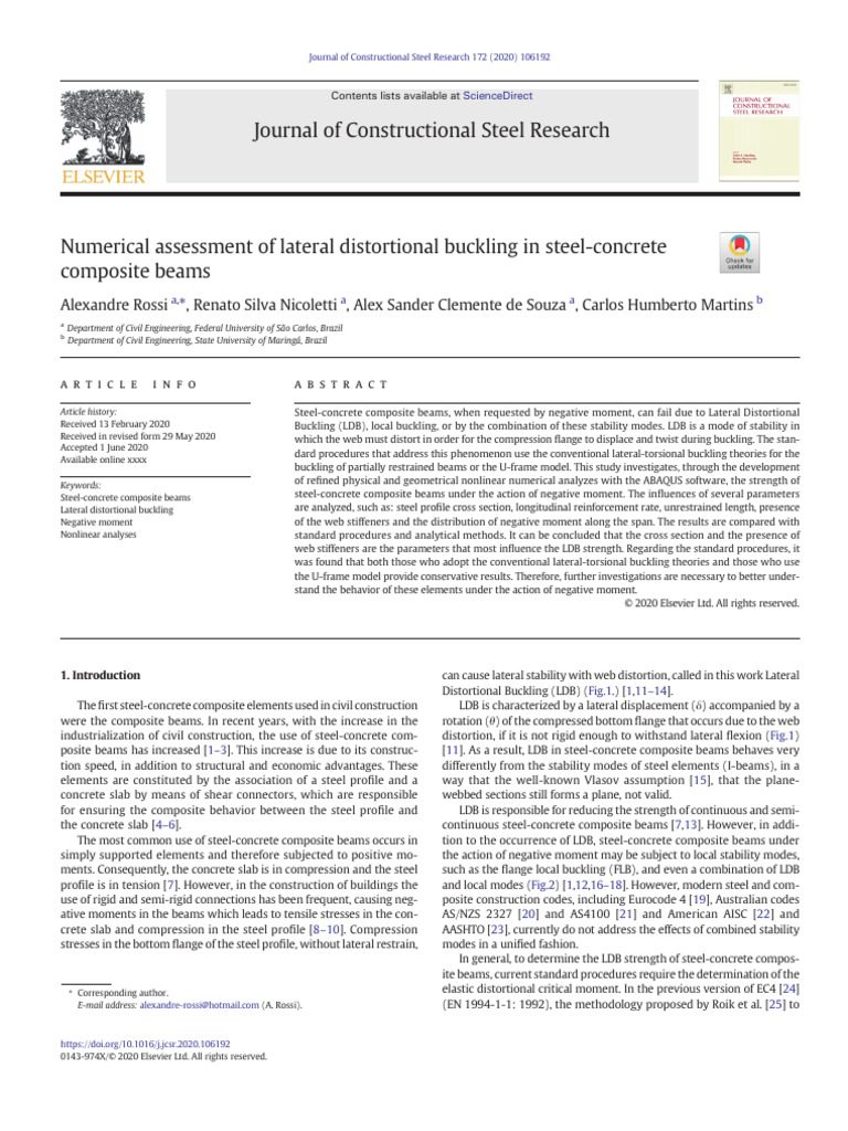 Numerical Assessment of Lateral Distortional Buckling in Steel-Concrete ... Numerical Assessment of Lateral Distortional Buckling in Steel-Concrete ...