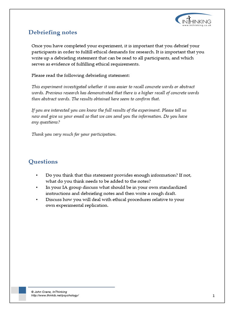 Debriefing Notes Ws | PDF