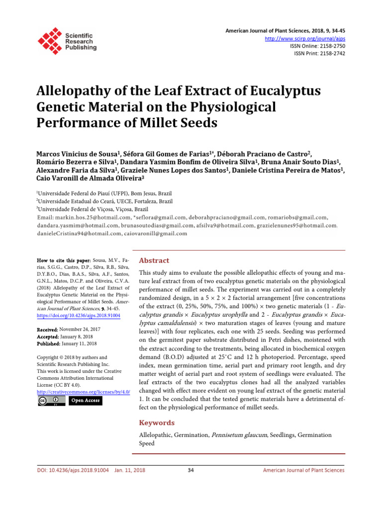 Allelopathy of The Leaf Extract of Eucalyptus Genetic Material On The Physiological Performance ...