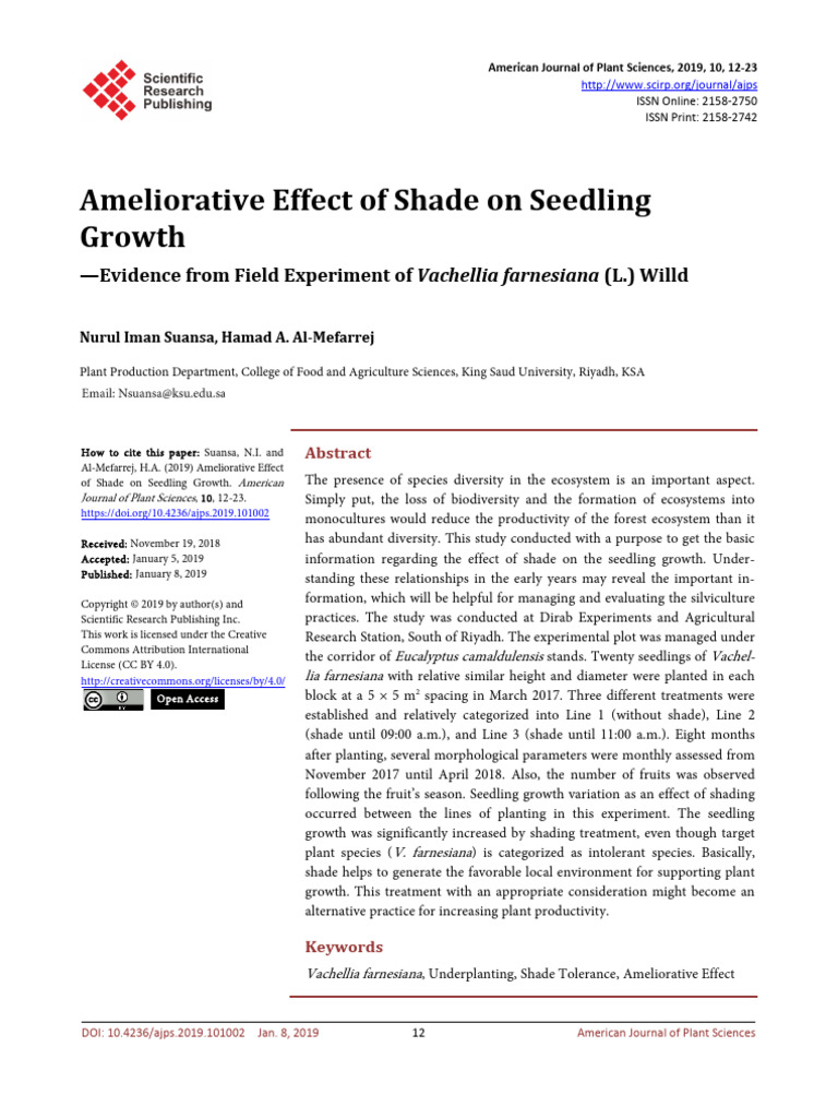Ameliorative Effect of Shade On Seedling Growth - Evidence From Field ...