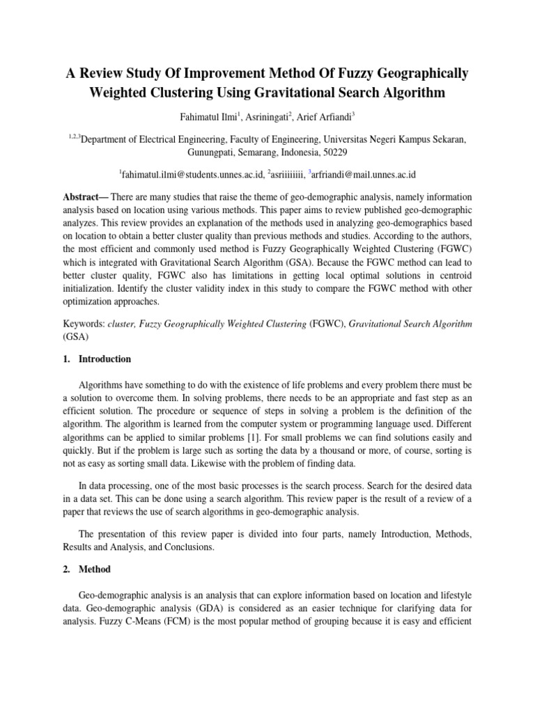 A Review Study of Improvement Method of Fuzzy Geographically Weighted Clustering Using ...