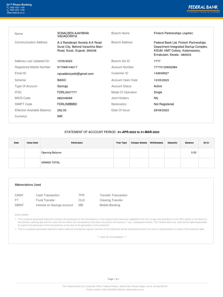 AccountStatement 01 APR 2022 To 31 MAR 2023 | PDF | Banks | Cheque