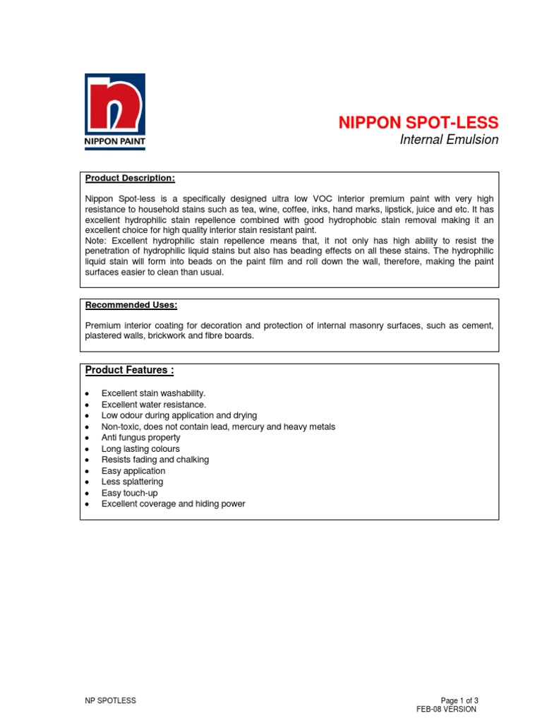 Nippon Spotless | PDF | Paint | Materials