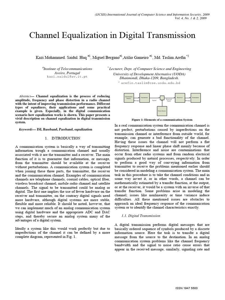 Channel Equalization in Digital Transmission | PDF | Modulation | Filter (Signal Processing)