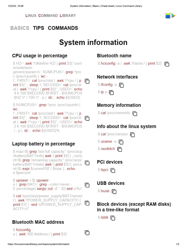 System Information - Linux Command Library | PDF | Computer Science | Computer Hardware