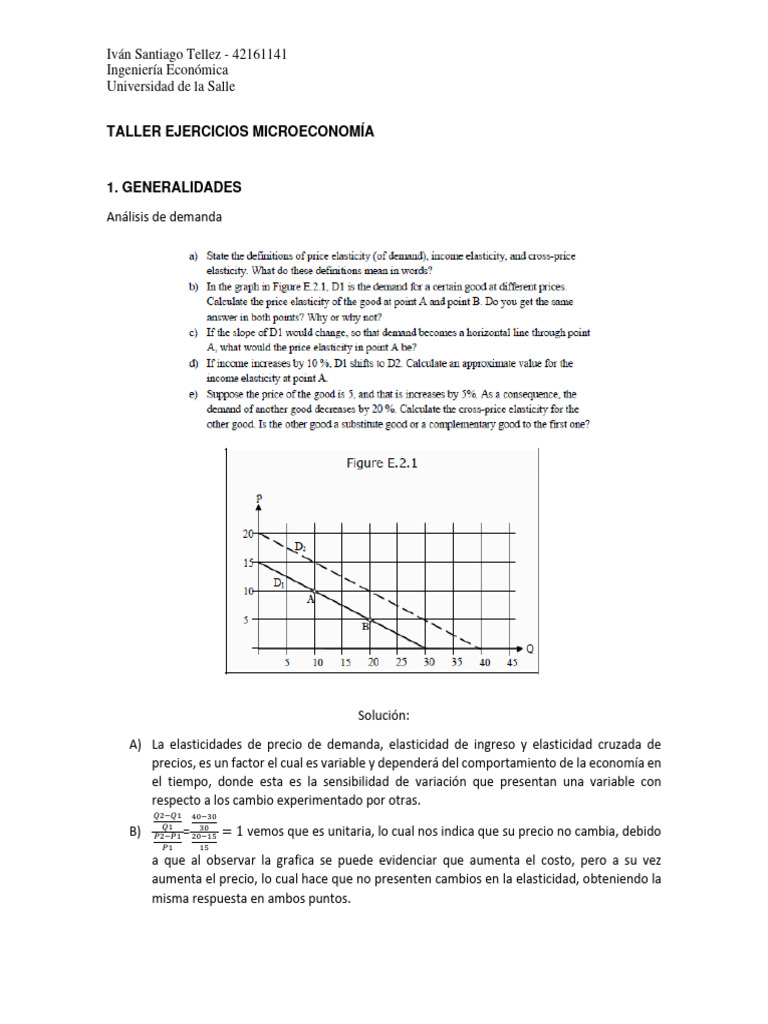 Solución Taller 4 PDF | PDF | Elasticidad (economía) | Negocios económicos