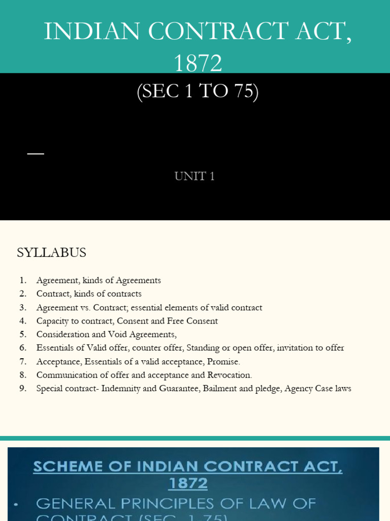 Indian Contract Act 1872: Sections 1-75 Overview | PDF | Guarantee ...