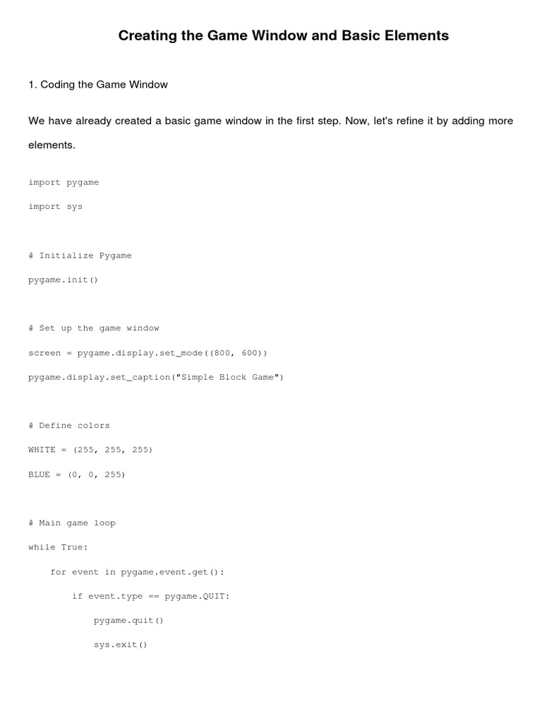 Creating The Game Window and Basic Elements | PDF | Teaching Methods ...