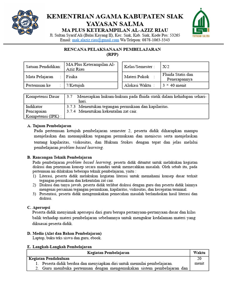 RPP PRTM 7 Fisika MAPK | PDF