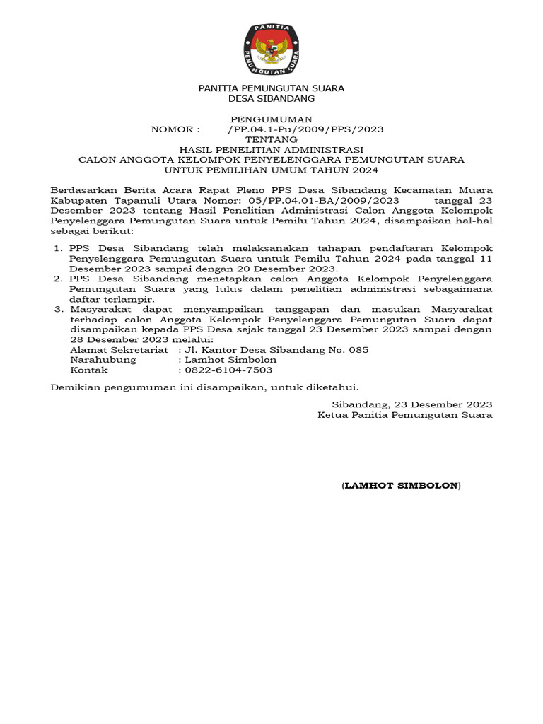 4 Pengumuman PPS Hasil Penelitian Administrasi | PDF
