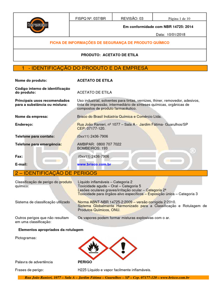 Acetato de Etila FISPQ (Allan) | PDF | Embalagem e rotulagem | Química
