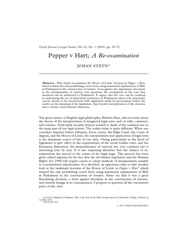 Pepper V Hart A Re-Examination: Johan Steyn | PDF | Justice | Crime ...