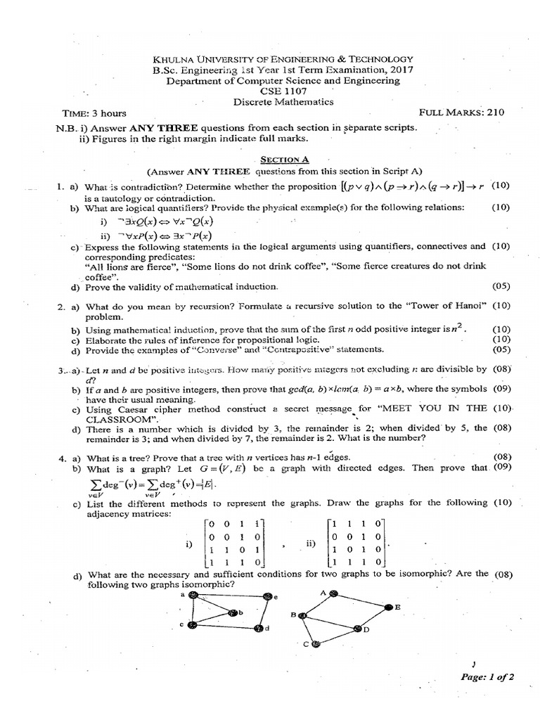 B.sc. Engineering 1st Year 1st Term Regular Examination, 2017 | PDF ...