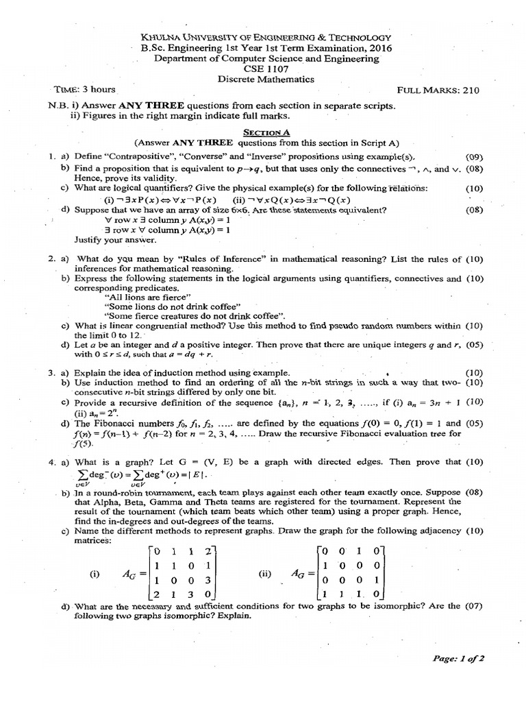 B.sc. Engineering 1st Year 1st Term Regular Examination, 2016 | PDF ...