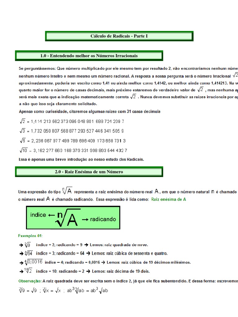 Mat Calculo de Radicais | PDF