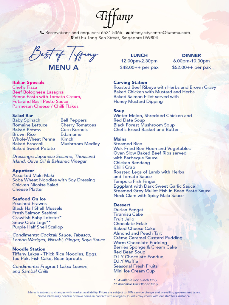 Tiffany New Menu 25FEB2024 | PDF | Sauce | Salad