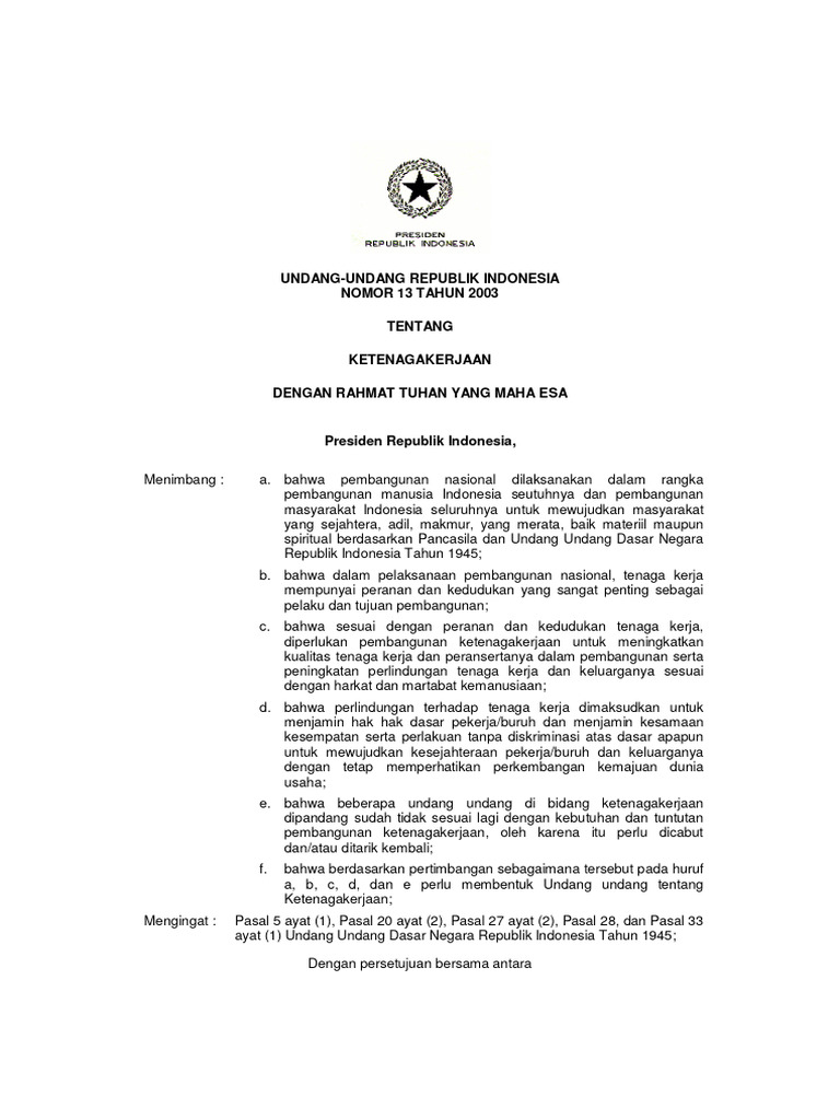 UU - 13 - 2003 (Pasal 106 LKS Bipartit) | PDF | Hukum