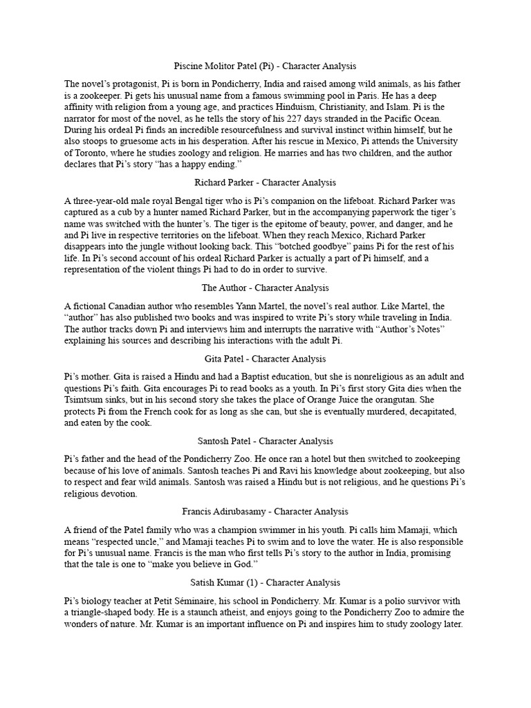 Life of Pi Character Overview | PDF