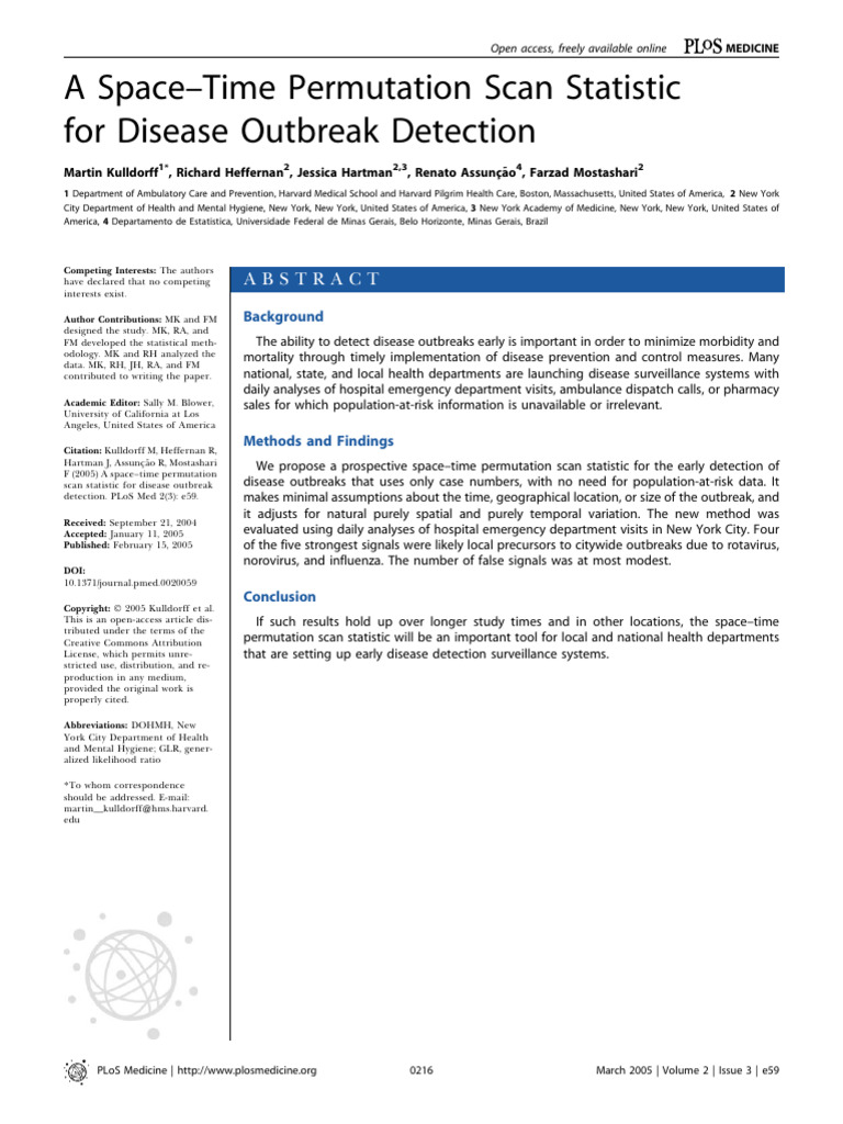 A Space Time Permutation Scan Statistic Pdf P Value Emergency Department