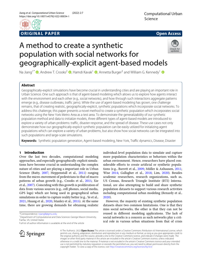 A Method To Create A Synthetic | PDF | Agent Based Model | Simulation