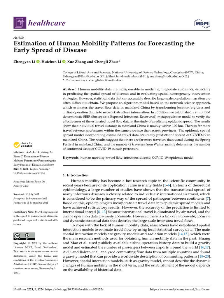 Estimation Of Human Mobility Patterns For Forecasting The Pdf