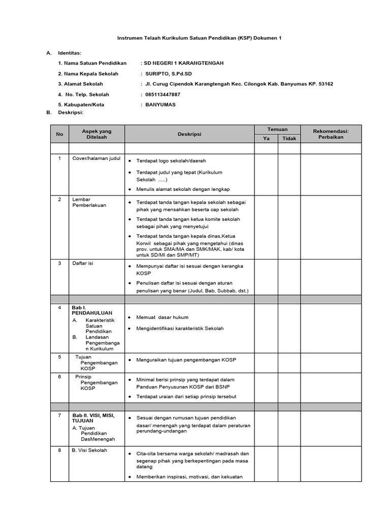 Instrumen Telaah Evaluasi KSP | PDF
