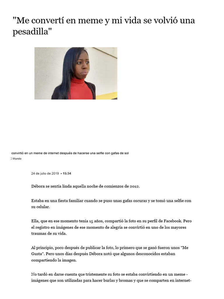 Me Convertí en Meme y Mi Vida Se Volvió Una Pesadilla | PDF | Facebook