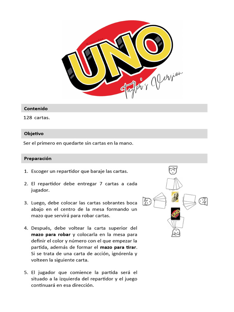 Instrucciones UNO (Taylor's Version) | PDF | Juego de azar | Juegos de ...