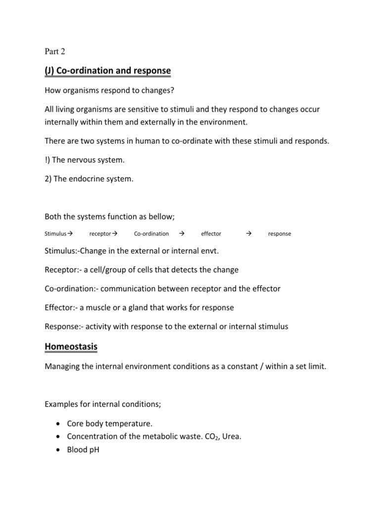 Part 2 Co-Ordination and Respose | PDF | Stimulus (Physiology ...