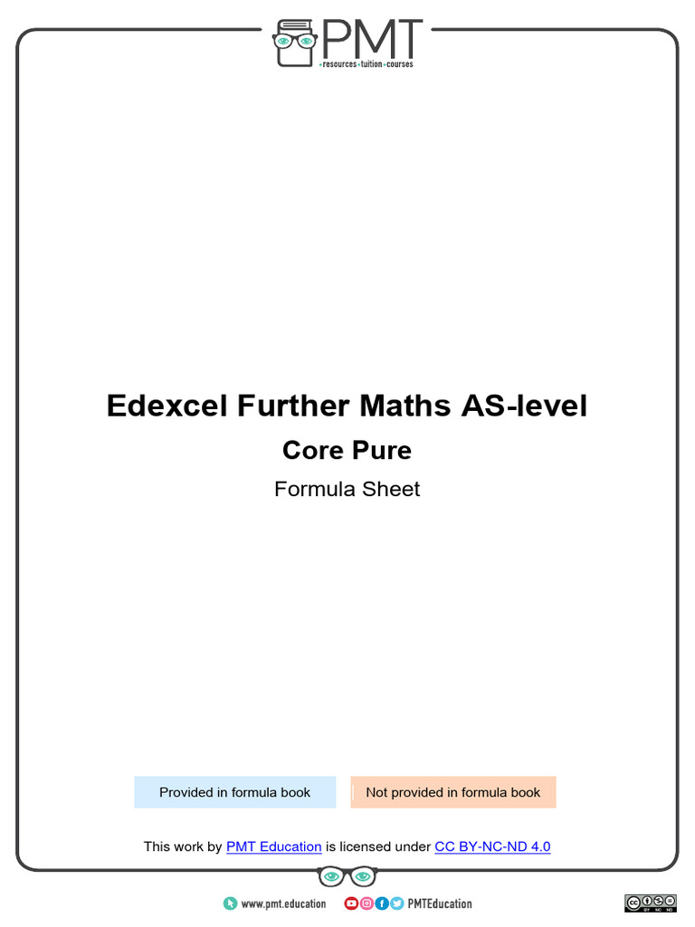 Core Pure AS-level Formula Sheet | PDF | Matrix (Mathematics ...