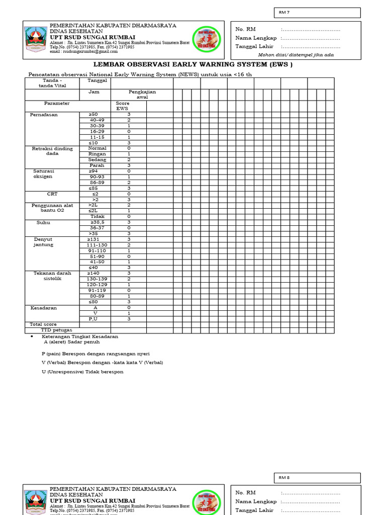 Lembar Observasi EWS untuk Pasien | PDF
