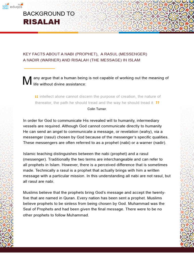 Unit 1.3 - Background Notes To Risalah | PDF | Prophets And Messengers ...