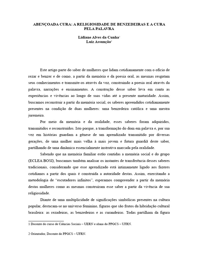 Saberes de Benzedeiras e Oralidade | PDF | Conhecimento | Sociologia