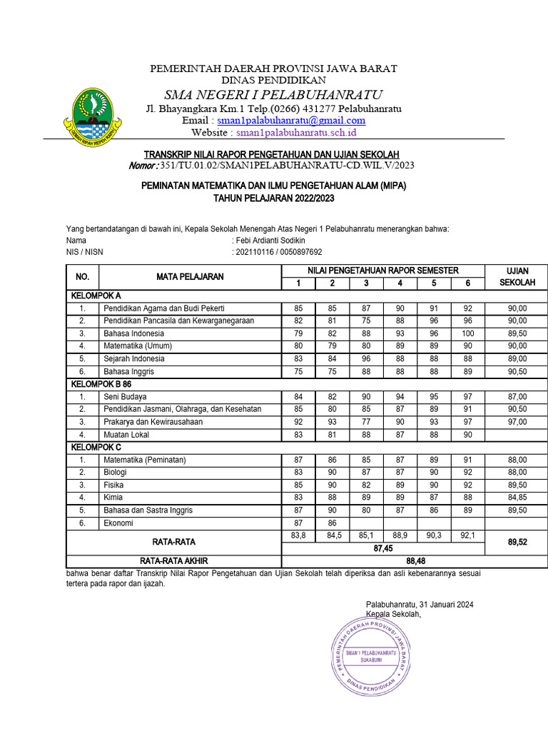 Blangko Transkip Nilai | PDF