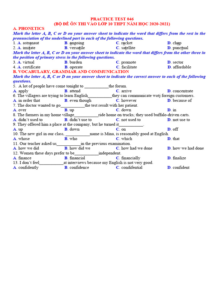 Grade 10 Entrance Exam Practice | PDF