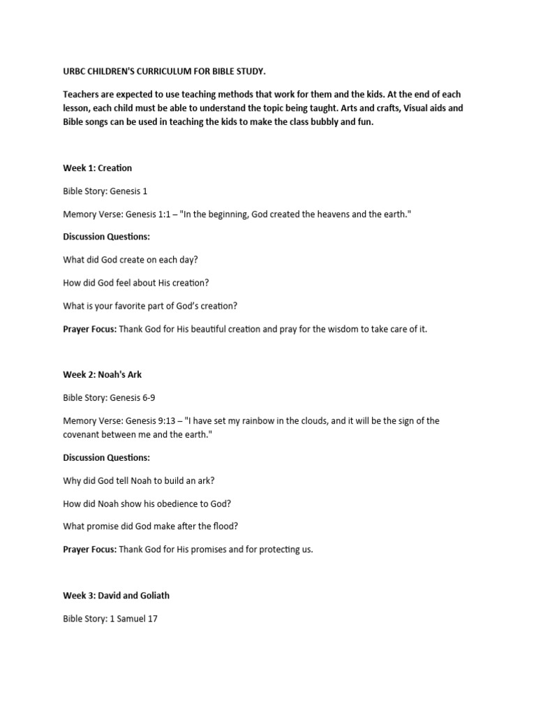 Children's Bible Study Curriculum Guide | PDF | Books Of Samuel ...