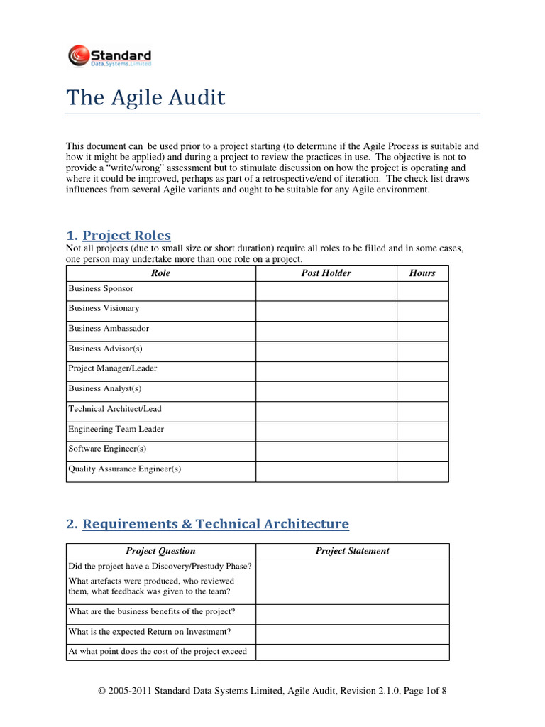 Agile Audit Checklist for Projects | PDF | Agile Software Development ...