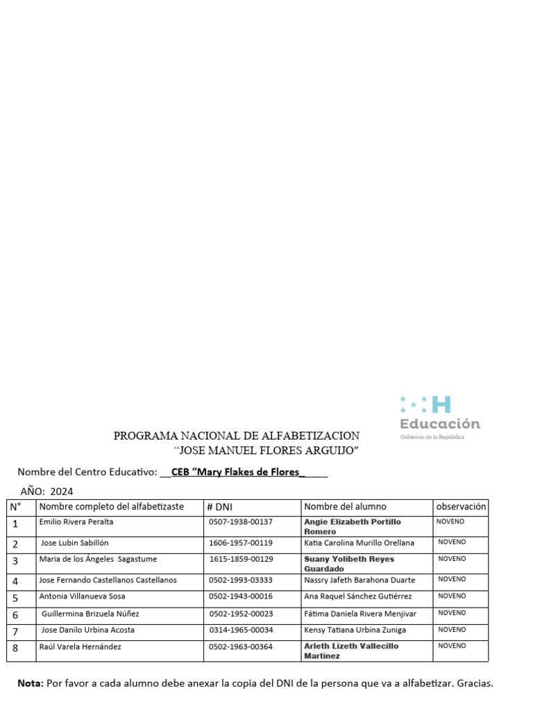 NOVENO.docx PARTIDA DE ALFABETIZADOS | PDF