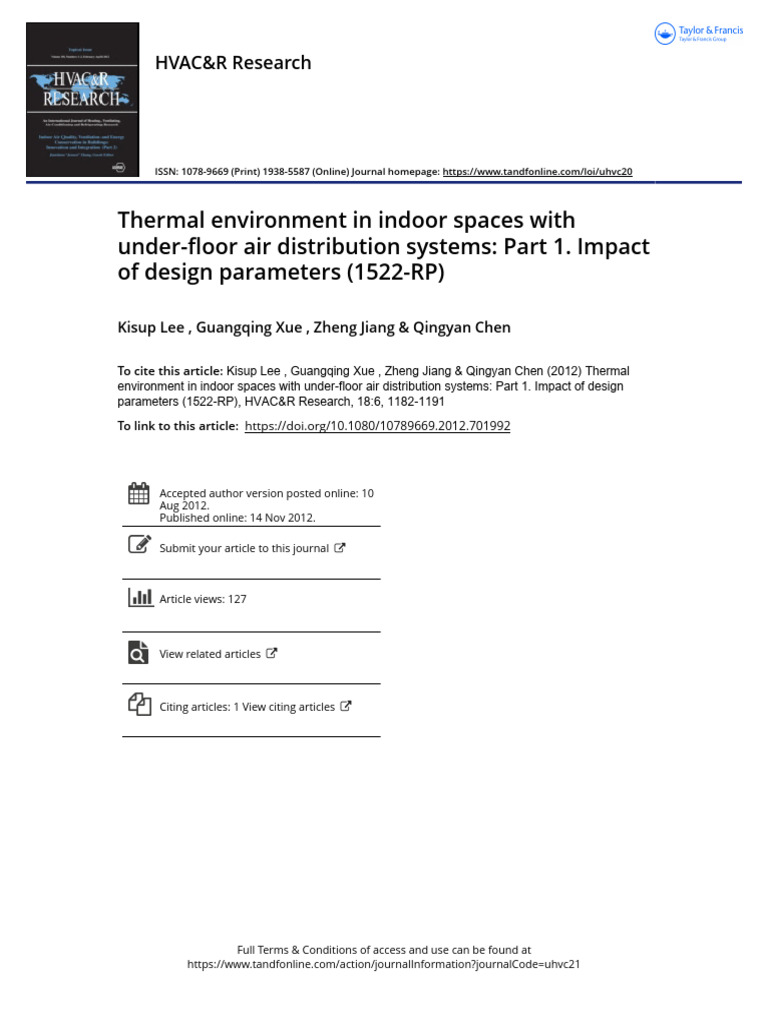 Thermal Environment in Indoor Spaces With Under Floor Air Distribution ...