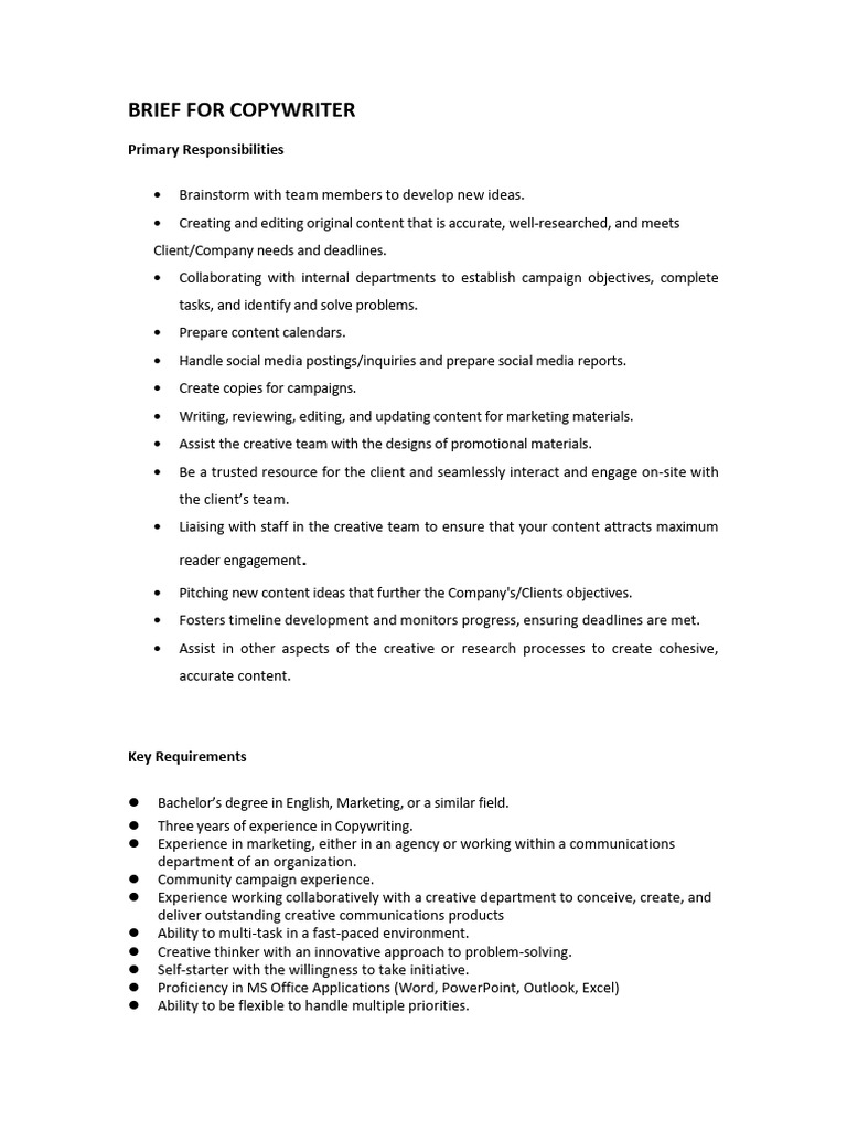 Copywriter Responsibilities and Requirements | PDF | Business