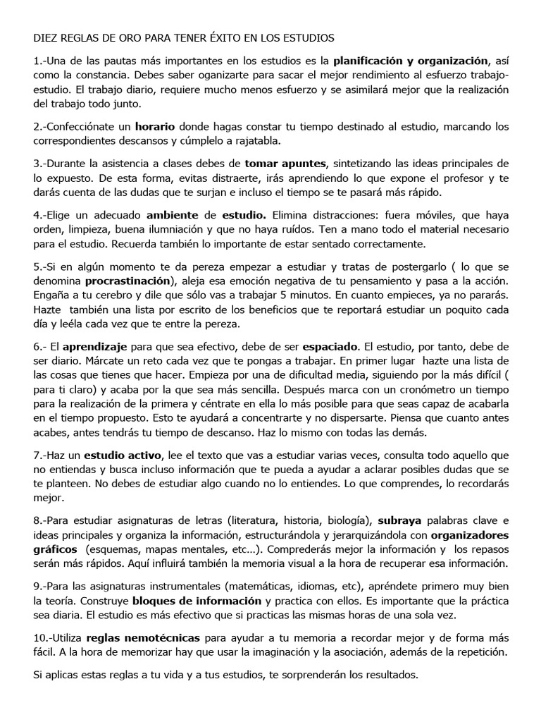 Diez Reglas de Oro V2 | PDF | Información | Mnemotécnico