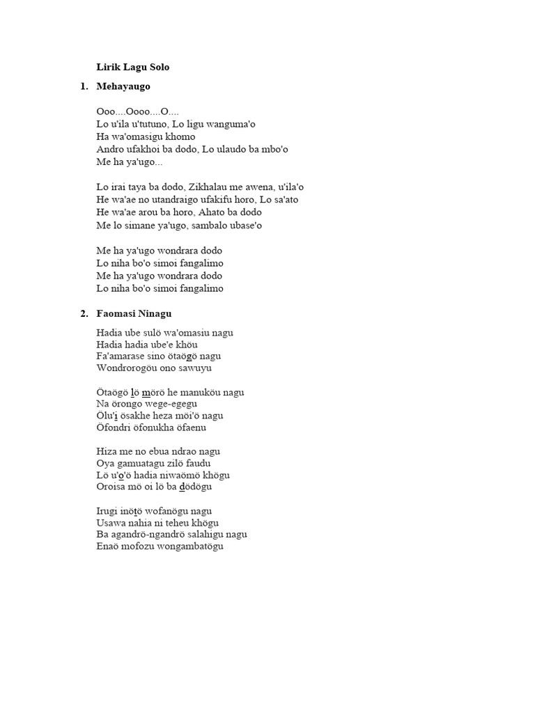 Lirik Lagu Nias untuk Pernikahan | PDF