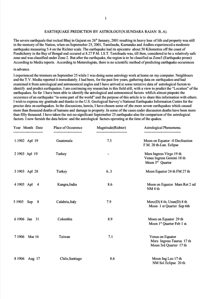 Earthquake Prediction by Astrology | PDF | Astronomy | Celestial Mechanics